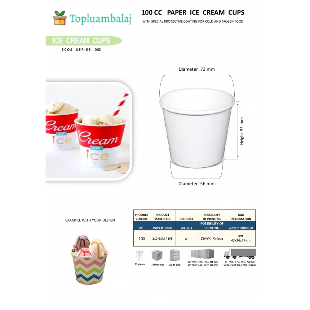 100 CC PAPER ICE CREAM CUPS - OZELU130